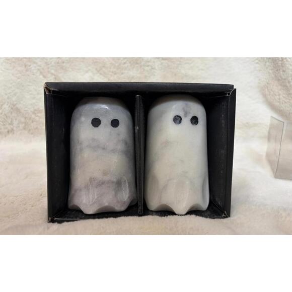 Kitchen | Natural Marble Ghost Salt Pepper Shaker Set Spooky Halloween ...